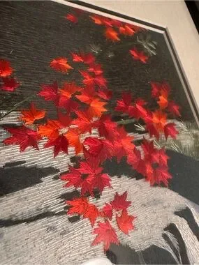 Art | Framed Embroidered Waterfall Red Maple Leaves Art Chinese Silk ...